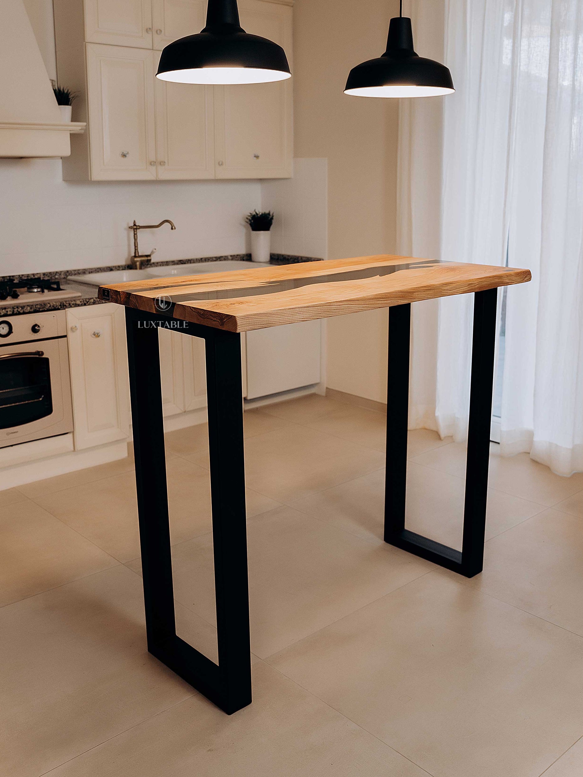 Ash wood bar table smoke gray epoxy resin, custom size Belladonna ...